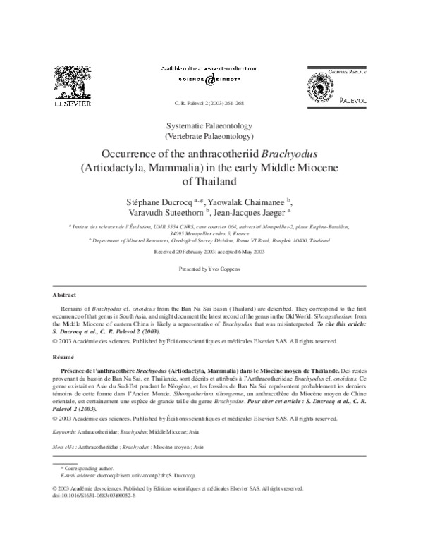(PDF) Occurrence of the anthracotheriid Brachyodus (Artiodactyla ...