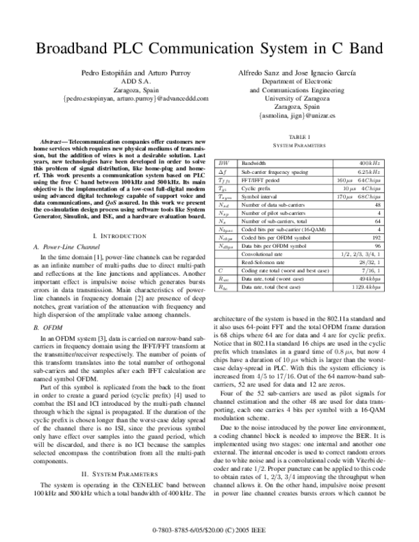 (PDF) Broadband PLC communication system in C band