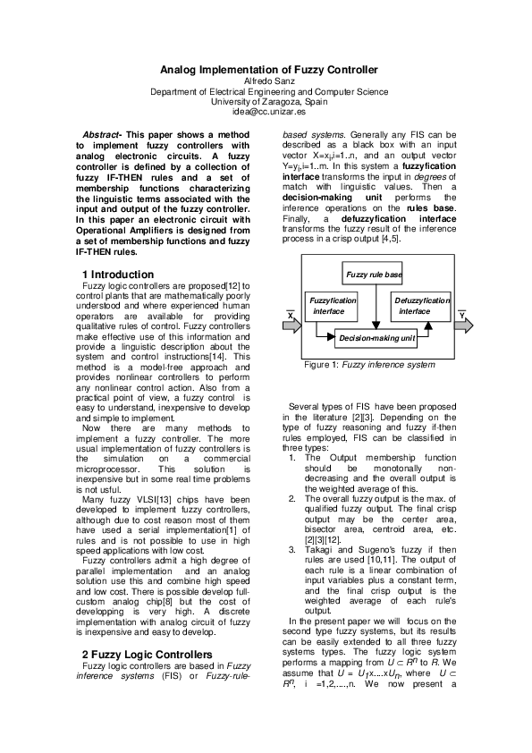 Pdf Analog Implementation Of Fuzzy Controller