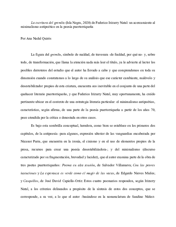 (DOC) La escritura del Gremlin (Isla negra, 2020) de Federico Irizarry ...