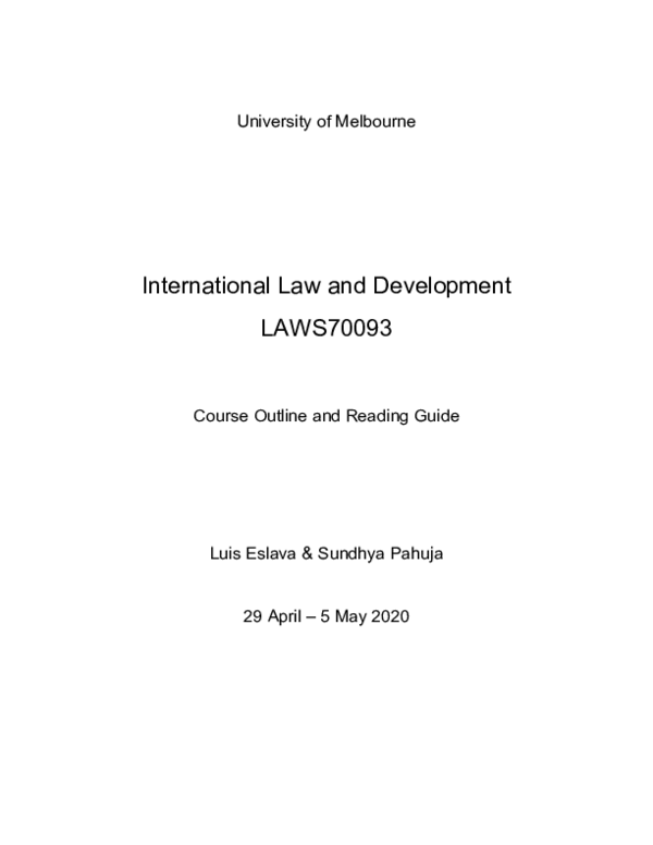 (PDF) International Law & Development (with Sundhya Pahuja) - Syllabus