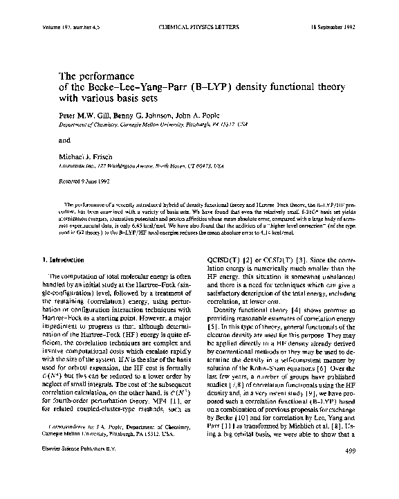 (PDF) The performance of the Becke—Lee—Yang—Parr (B—LYP) density functional theory with various ...