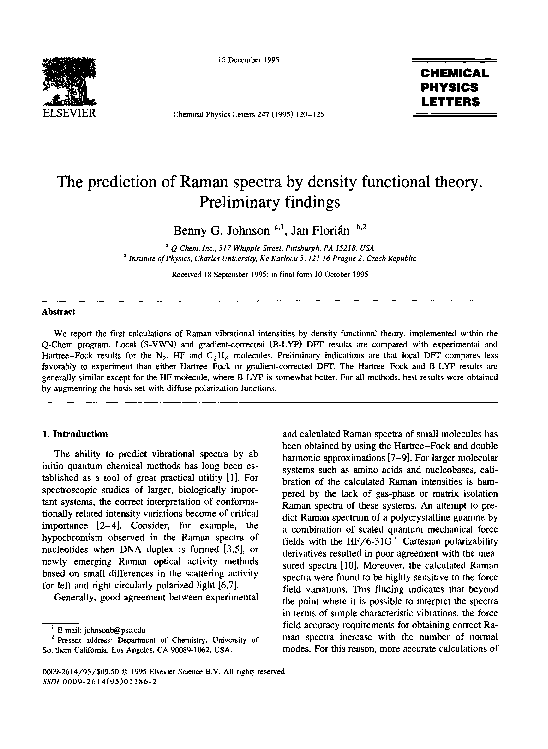 Pdf The Prediction Of Raman Spectra By Density Functional Theory Preliminary Findings