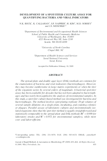 (PDF) Development of a Spot-Titer Culture Assay for Quantifying ...