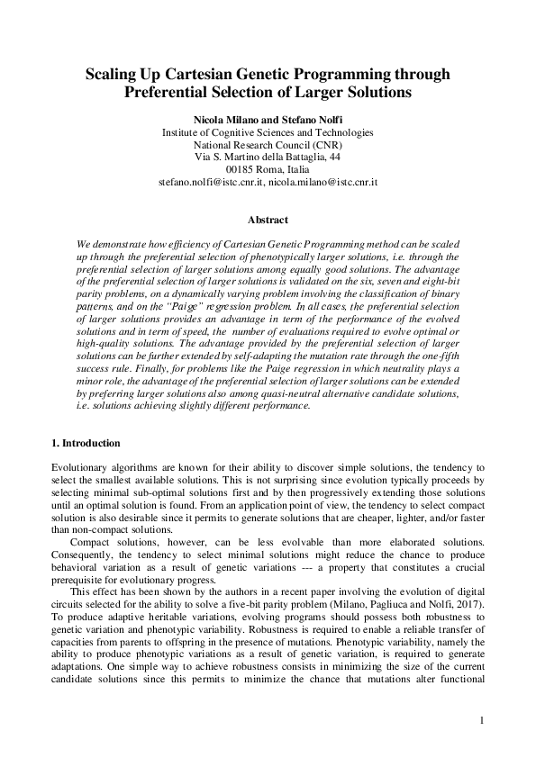 Pdf Enhancing Cartesian Genetic Programming Through Preferential Selection Of Larger Solutions
