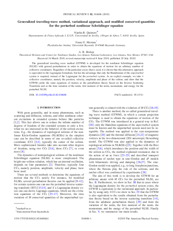 (PDF) Generalized Traveling-Wave Method for Perturbed NLSE