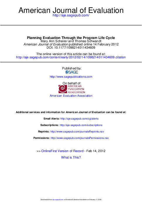 (PDF) Planning Evaluation Through the Program Life Cycle