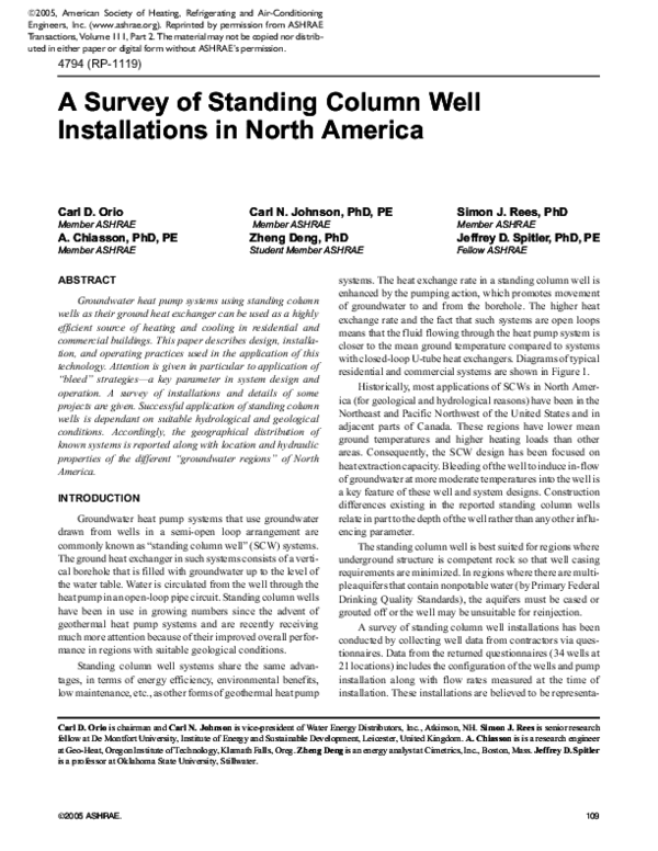 (PDF) A Survey of Standing Column Well Installations in North America ...