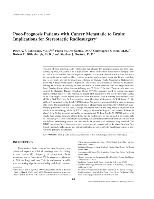 (PDF) Poor-prognosis patients with cancer metastatic to brain: implications for stereotactic ...