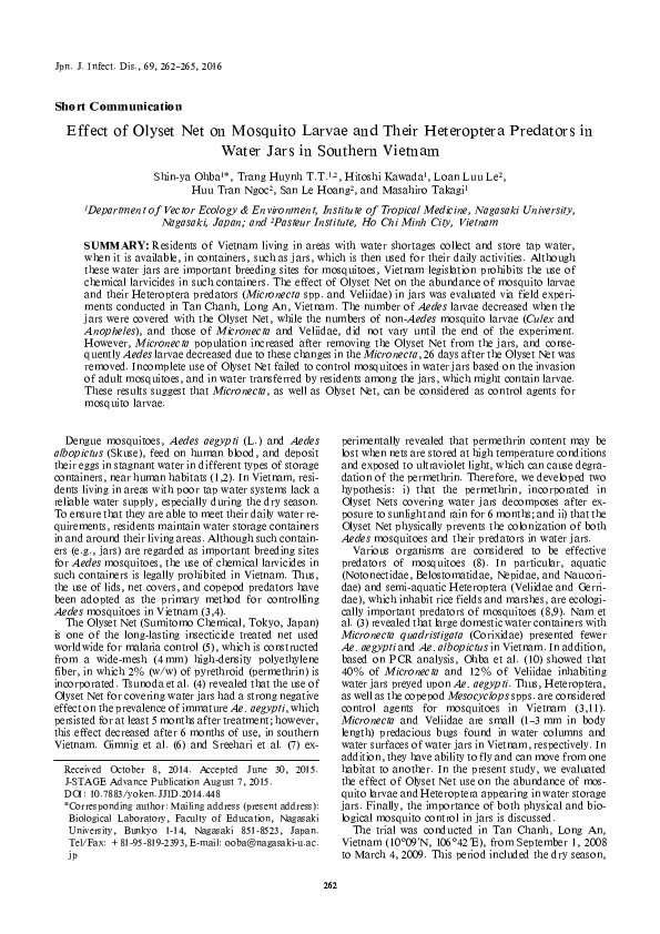 (PDF) The effect of Olyset ® Net on mosquito larvae and their ...