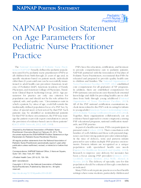 (PDF) NAPNAP Position Statement on Age Parameters for Pediatric Nurse ...