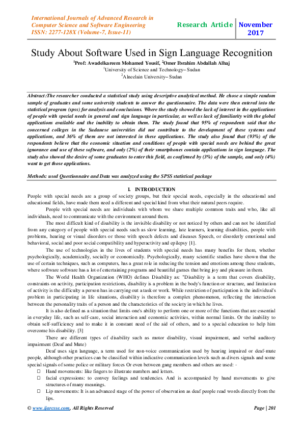 (PDF) Study about Software used in sign language recognition