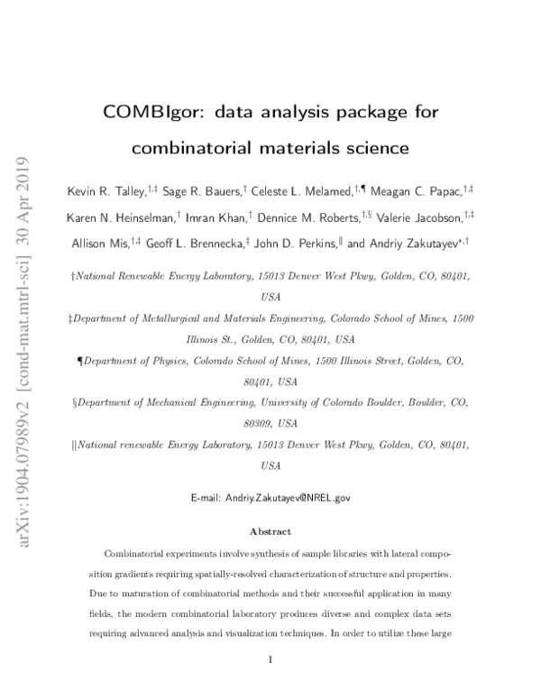 (PDF) COMBIgor: data analysis package for combinatorial materials science