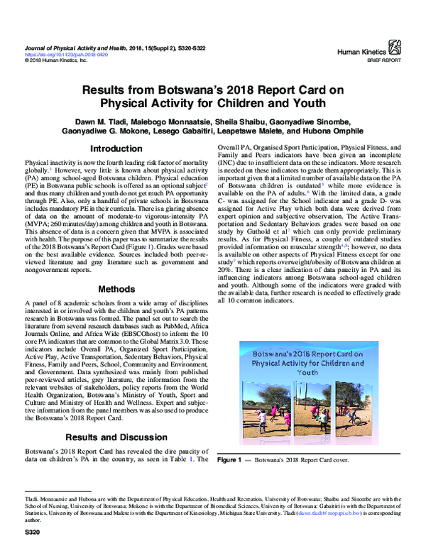 (PDF) Results from Botswana’s 2018 Report Card on Physical Activity for ...