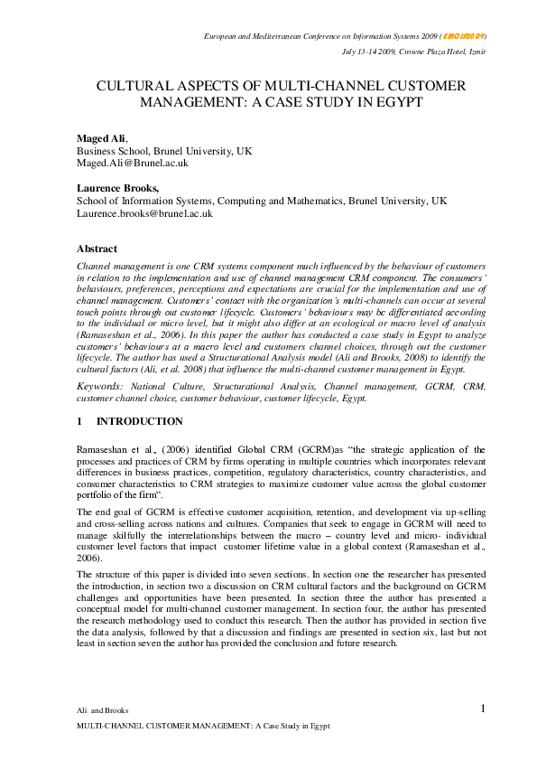 (PDF) Cultual Aspects of Multi-Channel Customer Management: A UK Case Study
