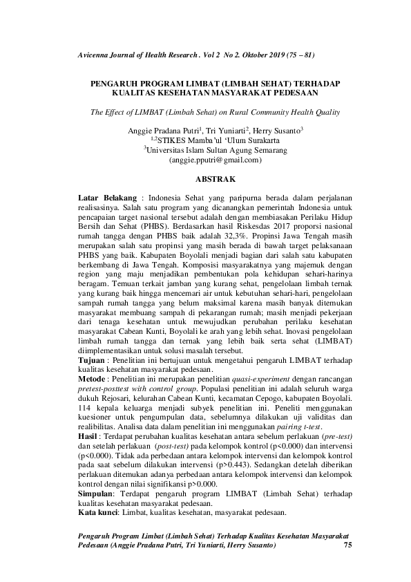 (PDF) Pengaruh Program Limbat (Limbah Sehat) Terhadap Kualitas ...
