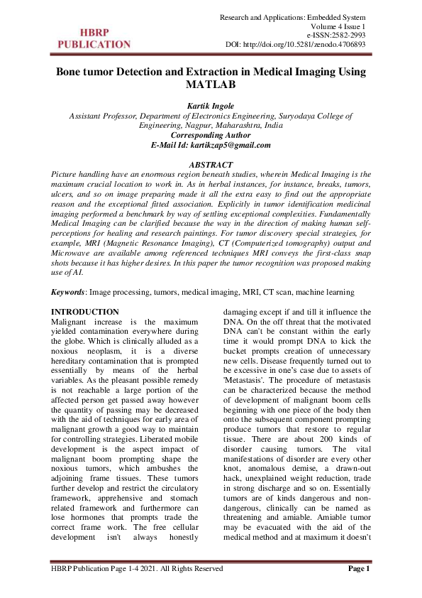 (PDF) Bone tumor Detection and Extraction in Medical Imaging Using MATLAB