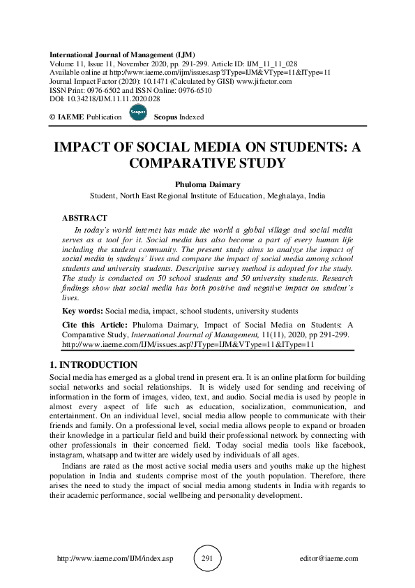 (PDF) IMPACT OF SOCIAL MEDIA ON STUDENTS: A COMPARATIVE STUDY