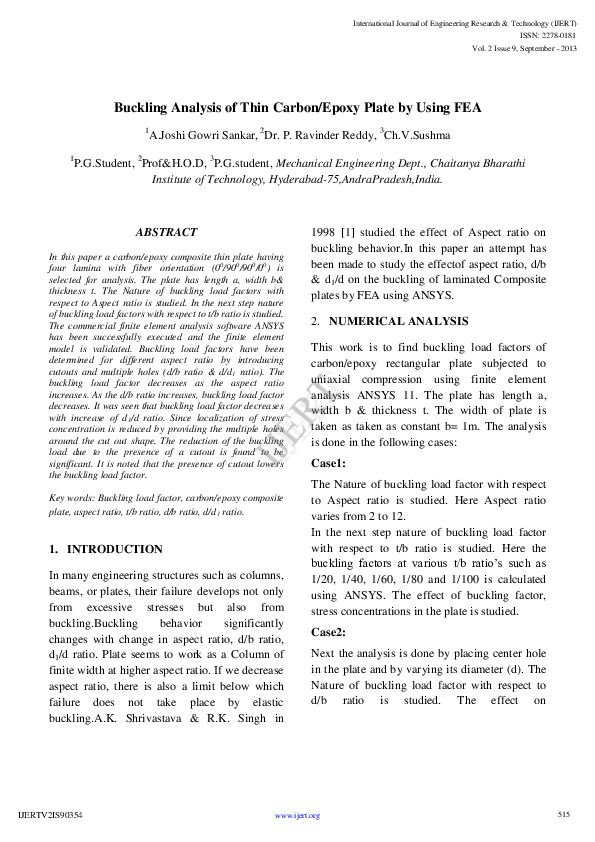 (PDF) IJERT-Buckling Analysis of Thin Carbon/Epoxy Plate by Using FEA