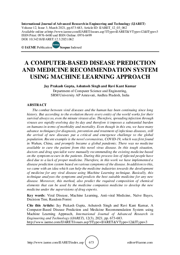 (PDF) A COMPUTER-BASED DISEASE PREDICTION AND MEDICINE RECOMMENDATION ...