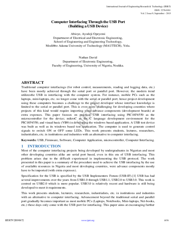 Pdf Computer Interfacing Through The Usb Port Building A Usb Device
