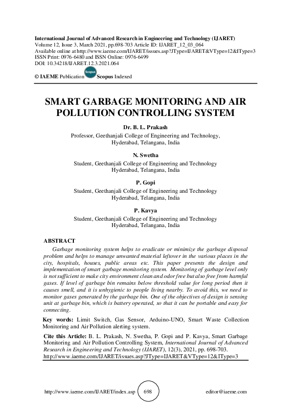 (PDF) SMART GARBAGE MONITORING AND AIR POLLUTION CONTROLLING SYSTEM