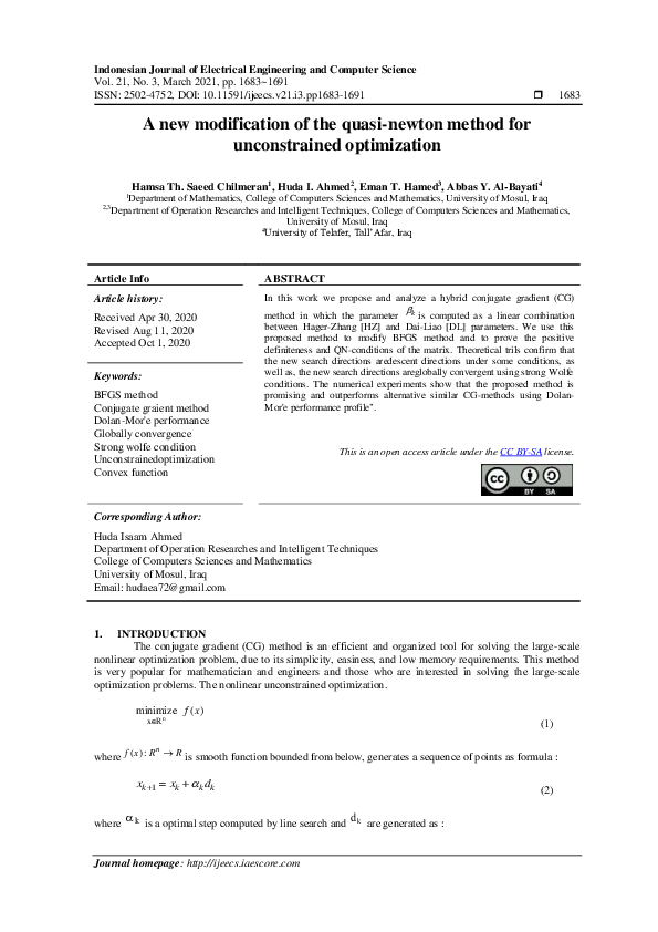 Pdf A New Modification Of The Quasi Newton Method For Unconstrained