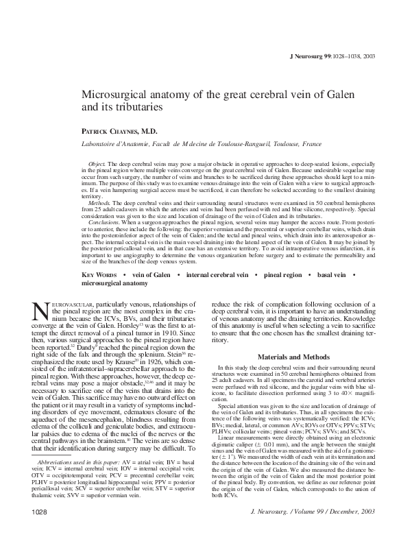 (PDF) Microsurgical anatomy of the great cerebral vein of Galen and its ...