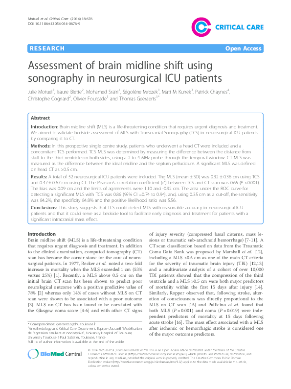 (PDF) Assessment of brain midline shift using sonography in neurosurgical ICU patients