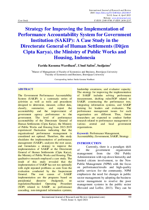 (PDF) Strategy for Improving the Implementation of Performance Accountability System for ...
