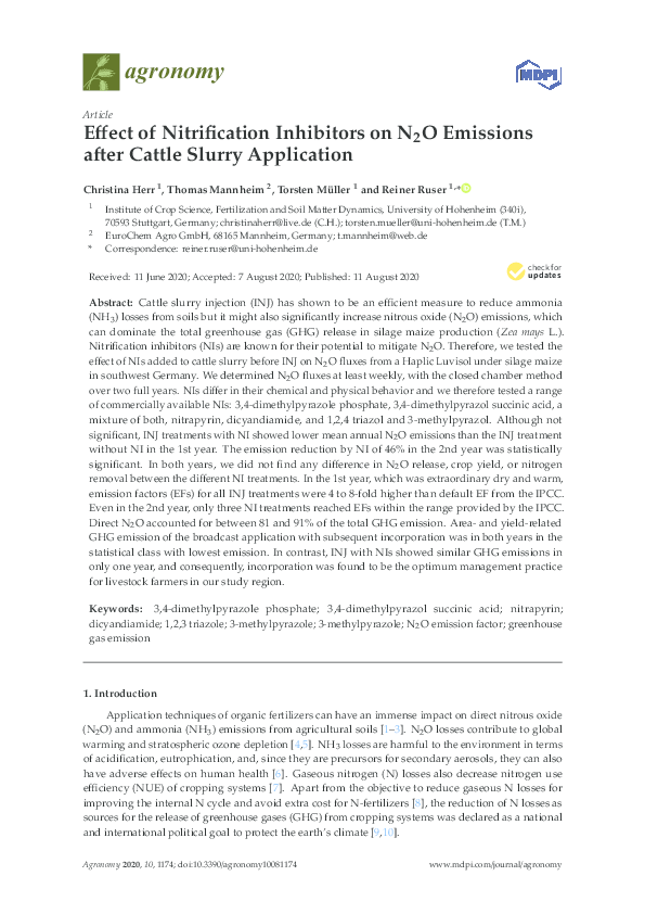 (PDF) Effect of Nitrification Inhibitors on N2O Emissions after Cattle ...