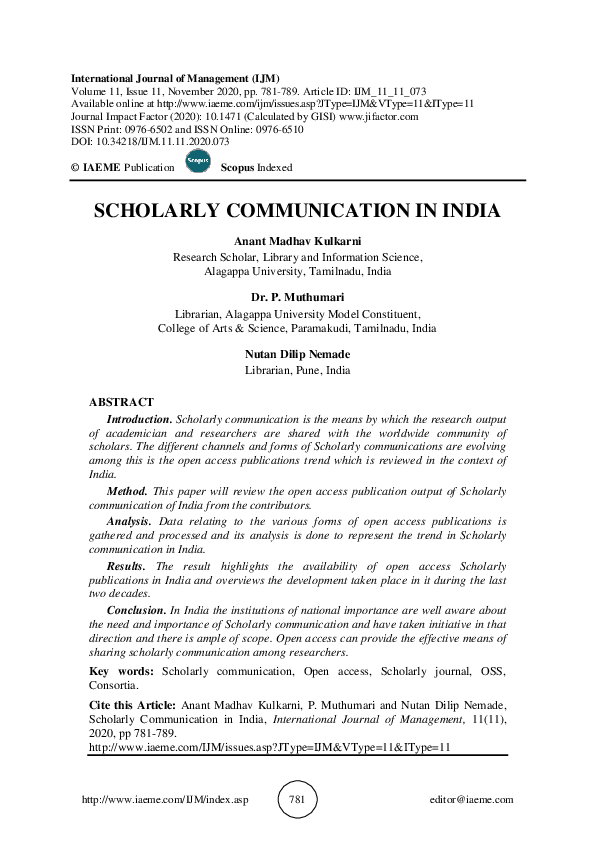 (PDF) SCHOLARLY COMMUNICATION IN INDIA