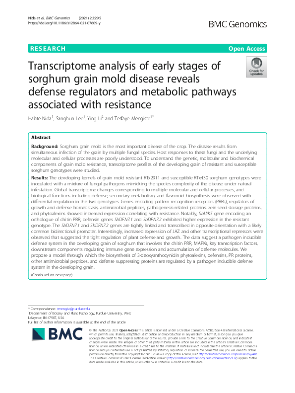 (PDF) Transcriptome analysis of early stages of sorghum grain mold disease reveals defense ...