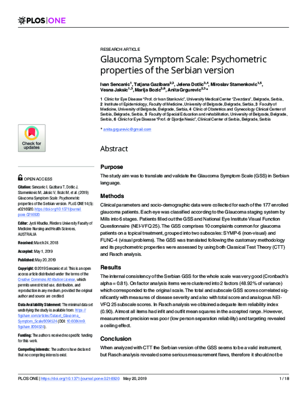 (PDF) Glaucoma Symptom Scale: Psychometric properties of the Serbian ...
