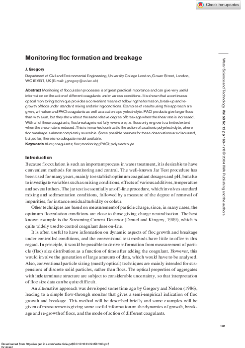 (PDF) Monitoring floc formation and breakage
