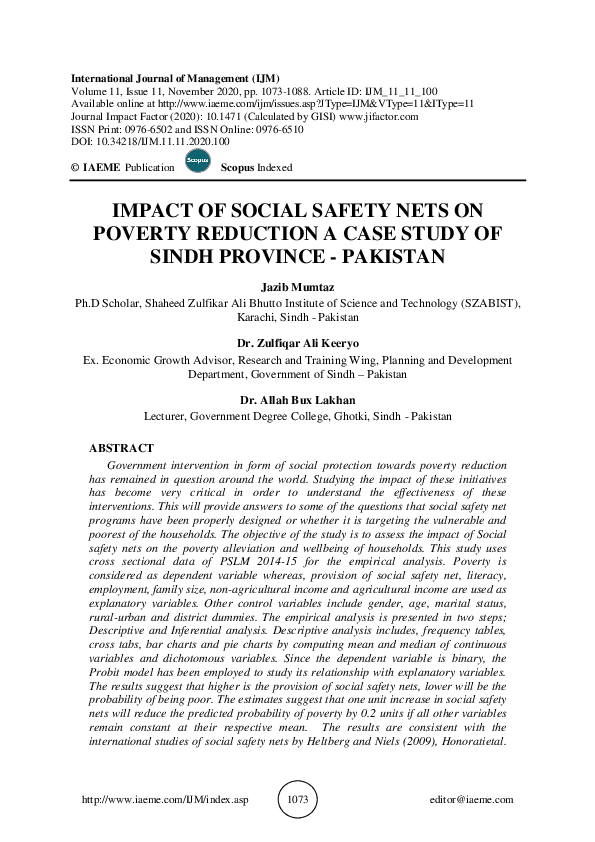(PDF) IMPACT OF SOCIAL SAFETY NETS ON POVERTY REDUCTION A CASE STUDY OF ... (PDF) IMPACT OF SOCIAL SAFETY NETS ON POVERTY REDUCTION A CASE STUDY OF ...