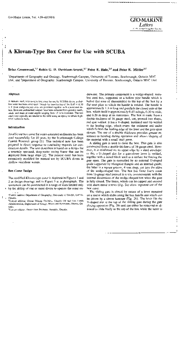 (PDF) A Klovan-type box corer for use with SCUBA