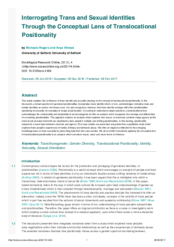 (PDF) Interrogating Trans and Sexual Identities through the Conceptual ...