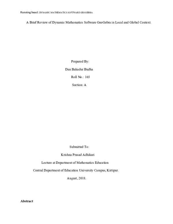 (DOC) A Brief Review of Dynamic Mathematics Software GeoGebra in Local ...