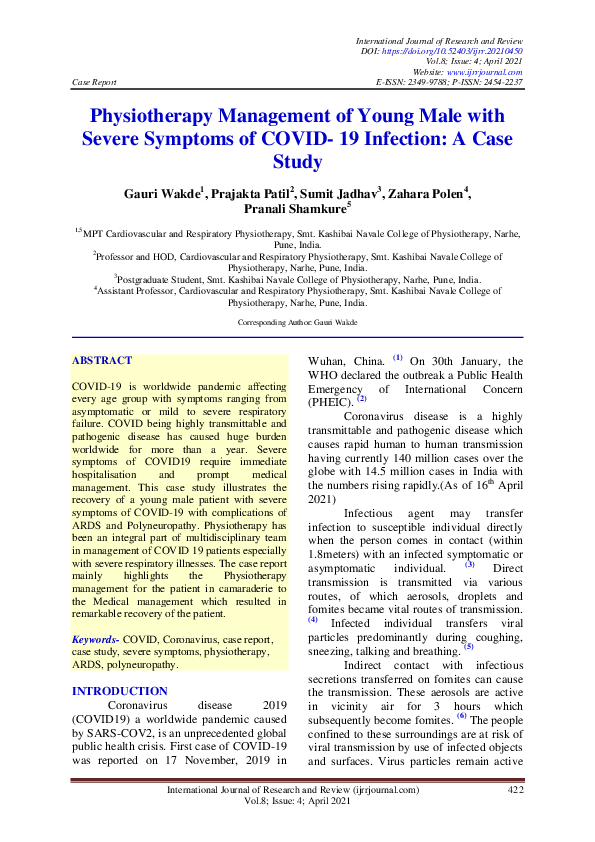 (PDF) Physiotherapy Management of Young Male with Severe Symptoms of ...