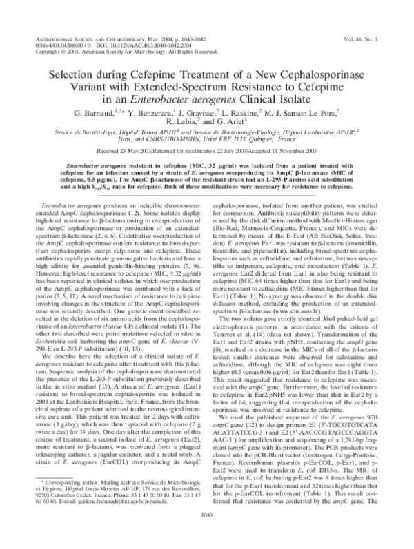 (PDF) Selection during Cefepime Treatment of a New Cephalosporinase ...