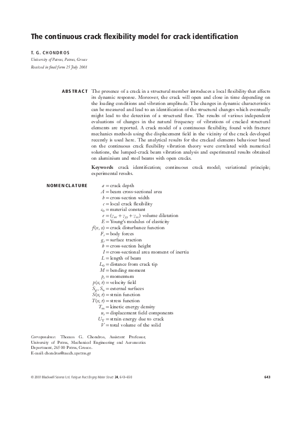 (PDF) The continuous crack flexibility model for crack identification