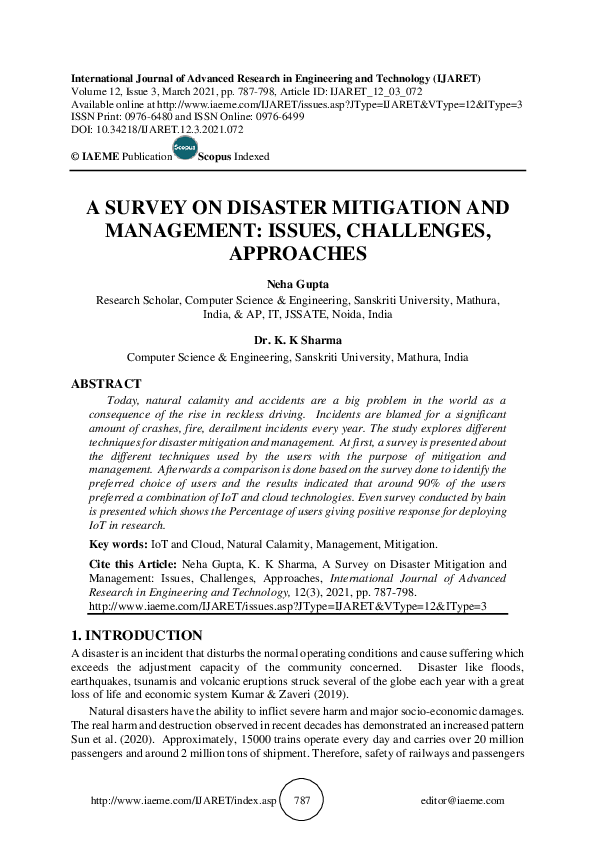 (PDF) A SURVEY ON DISASTER MITIGATION AND MANAGEMENT: ISSUES ...