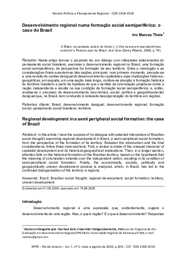 (PDF) Regional development in a semi-peripheral social formation: the ...