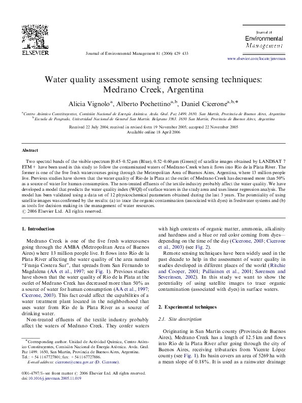 (PDF) Water quality assessment using remote sensing techniques: Medrano ...