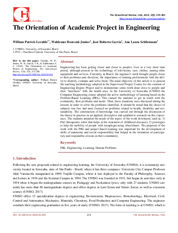 (PDF) The Orientation of Academic Project in Engineering