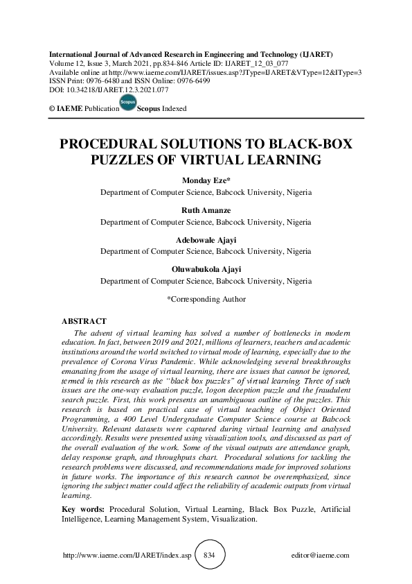 (PDF) PROCEDURAL SOLUTIONS TO BLACK-BOX PUZZLES OF VIRTUAL LEARNING