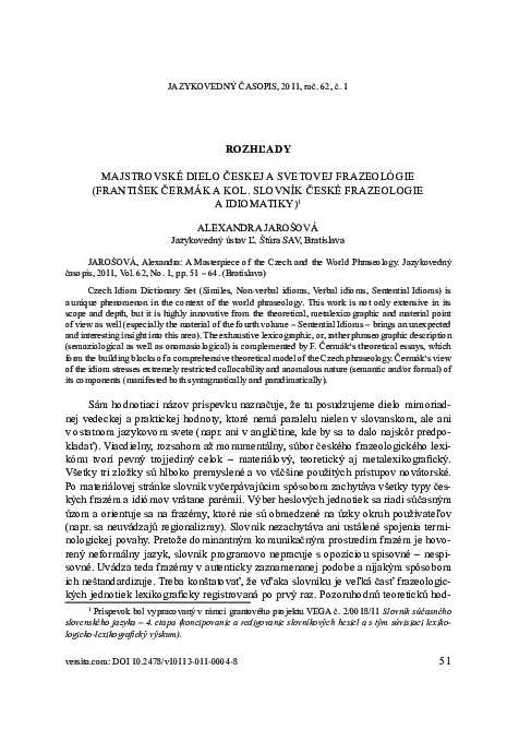 (PDF) A Masterpiece of the Czech and the World Phraseology (František ...