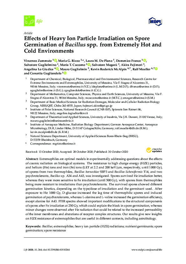 (PDF) Effects of Heavy Ion Particle Irradiation on Spore Germination of ...