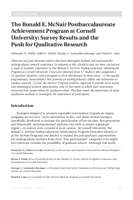 (PDF) The Ronald E. McNair Postbaccalaureate Achievement Program at ...